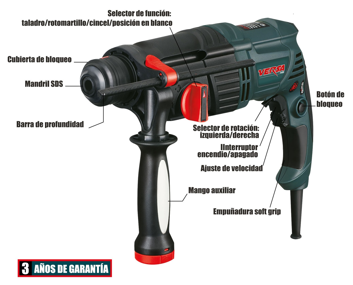 TALADRO MARTILLO DEMOLEDOR 22mm 800W - Versa - Taladros - Máquinas ...